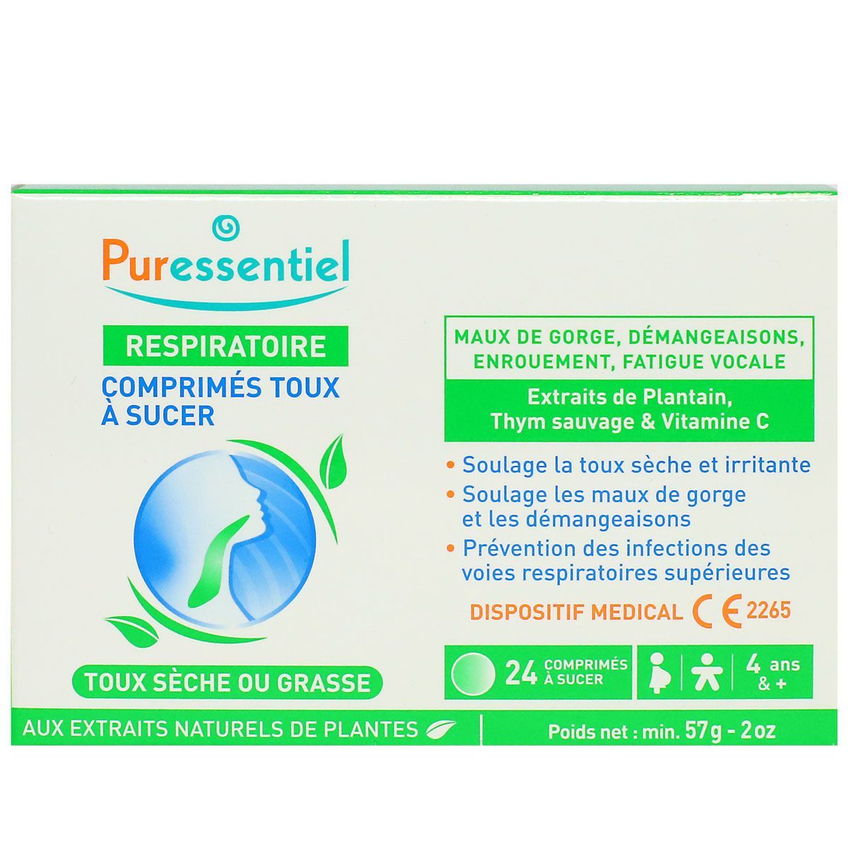 Puressentiel Respiratoire toux sèche ou grasse 24 comprimés est un ...